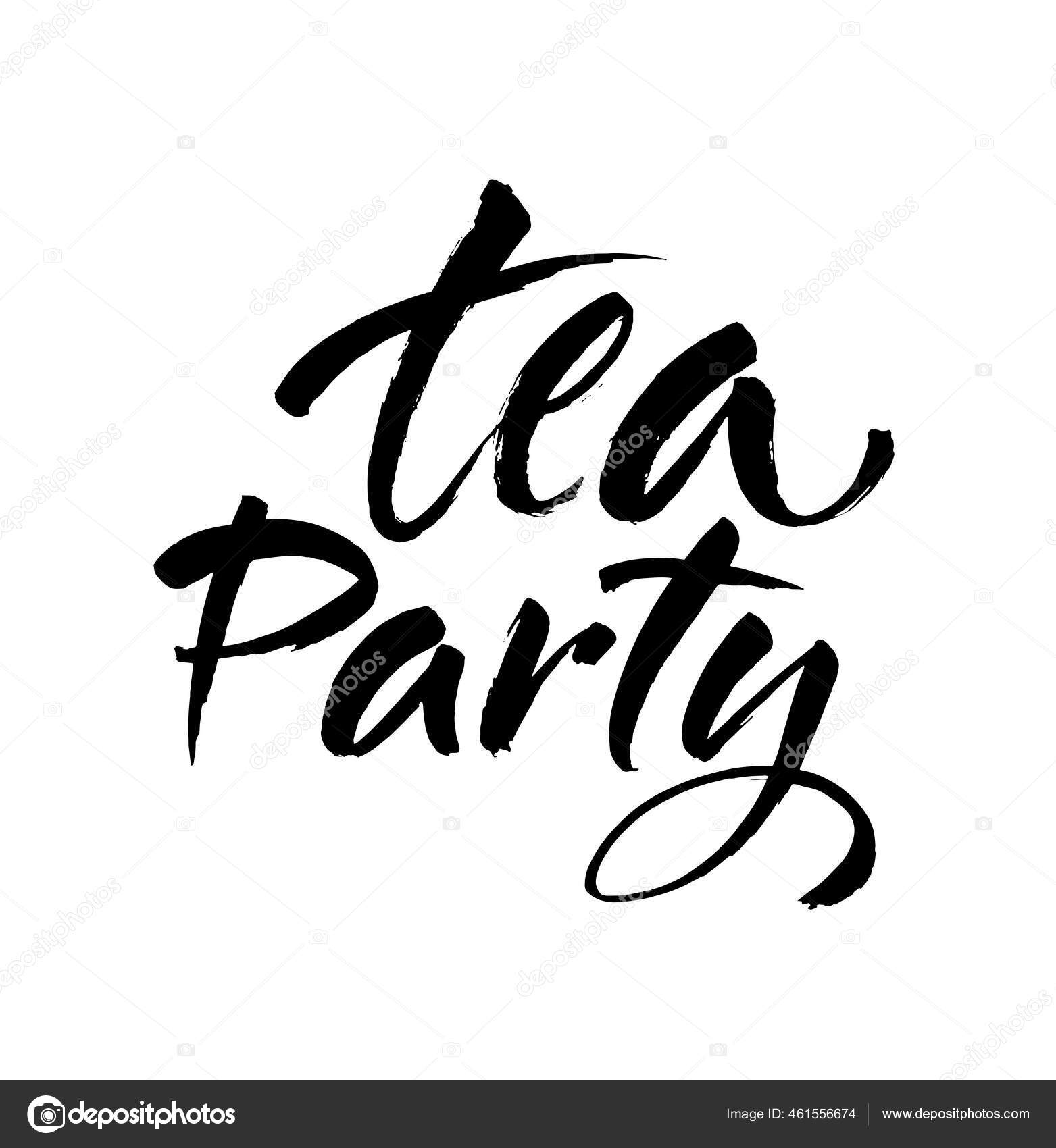 Tea Party Logo Hand Drawn Ink Brush Lettering Modern Brush Stock Vector ...