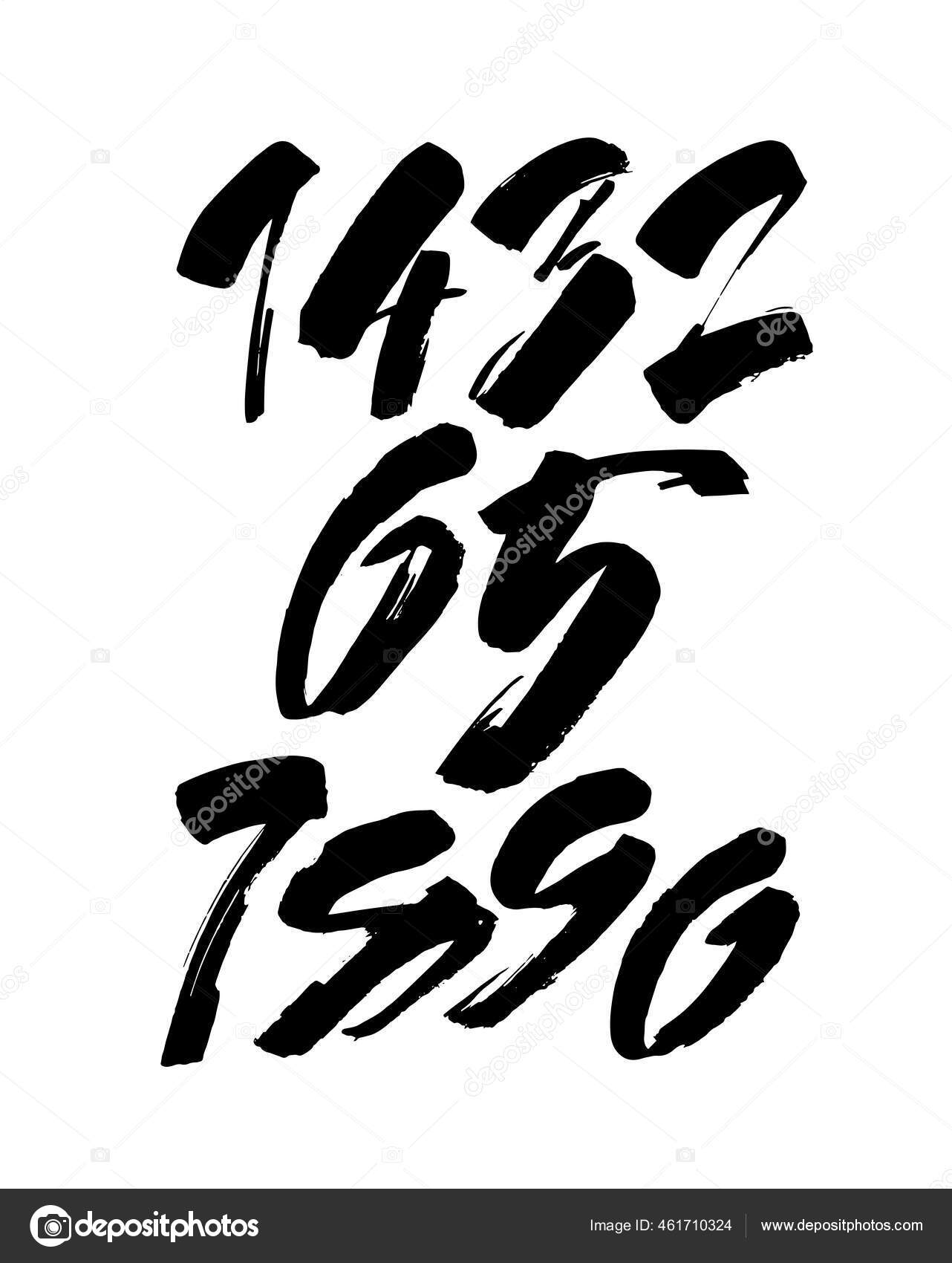 Vector Set Calligraphic Acrylic Ink Numbers Abc Your Design Brush Stock ...