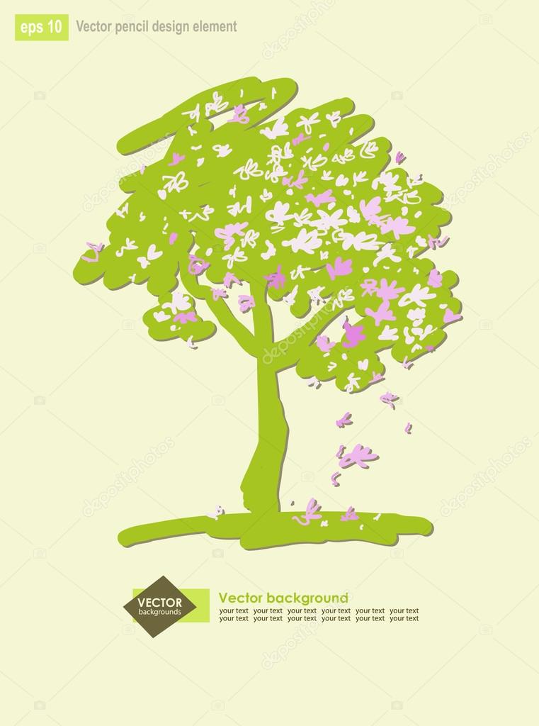 Stylized flowering crabapple tree. Vector illustration. Stock ...