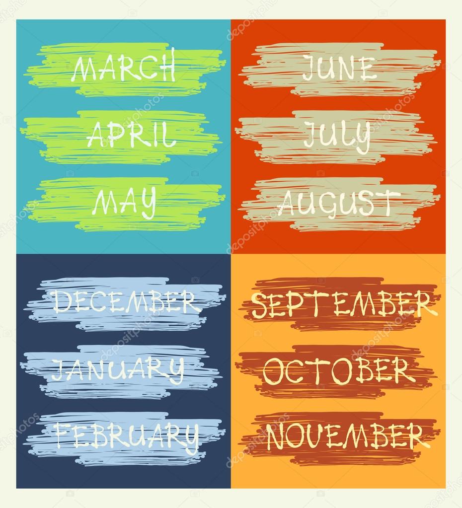 Calendário, meses do ano, texto manuscrito Vetor de stock de ...