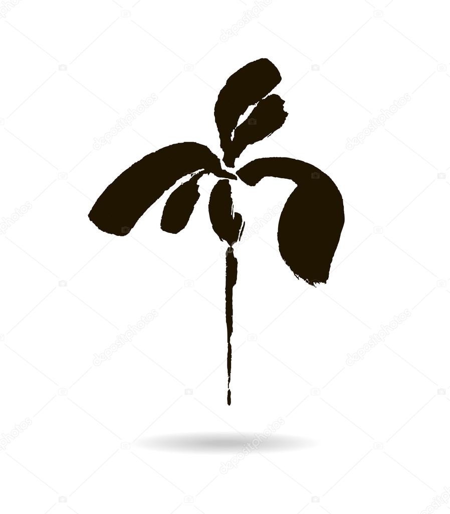 Vector flower logo. Floral background. Stylized calligraphic ink iris ... Vector flower logo. Floral background. Stylized calligraphic ink iris ...