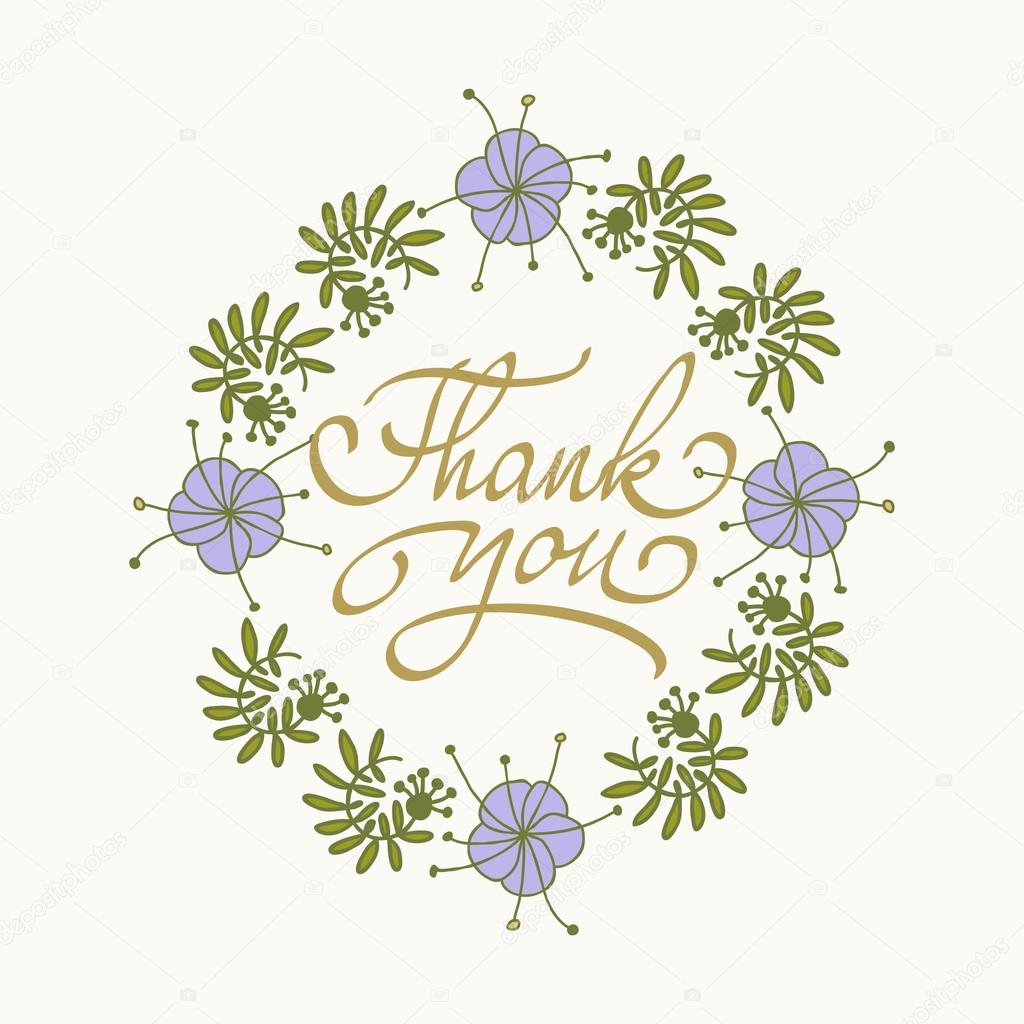 Card template with hand drawn flower border and hand written Thank You ...