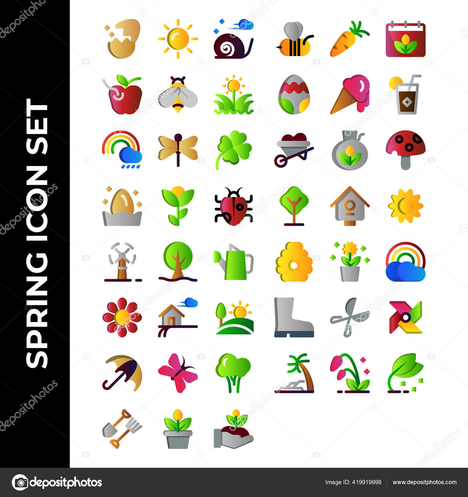 Spring Icon Set Include Egg Sun Snail Apple Bee Grass Stock Vector by ...