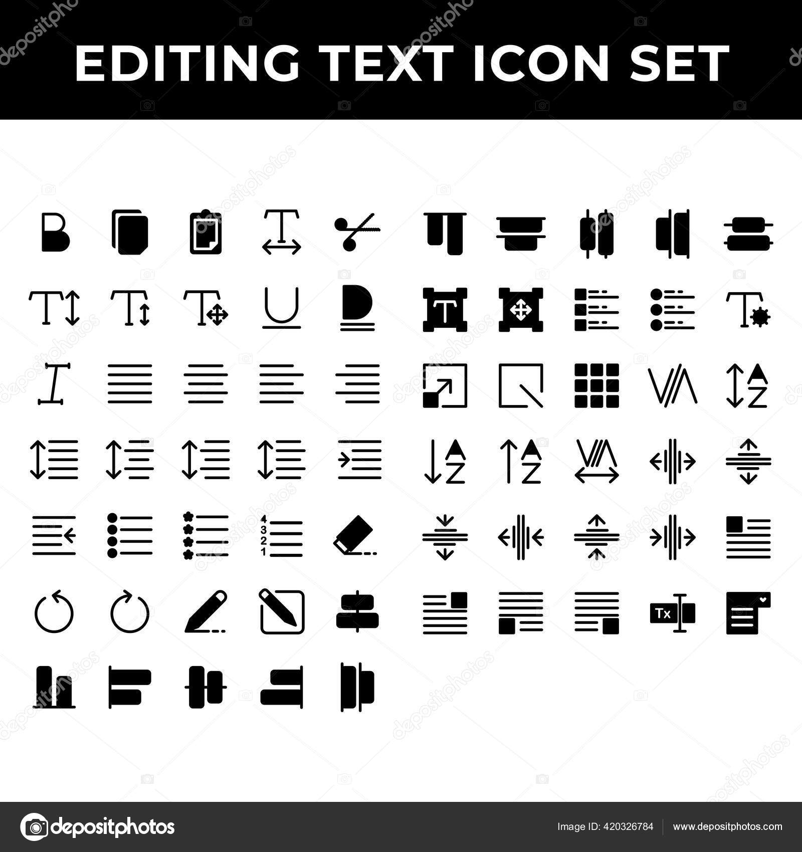 Editing Text Icon Set Include Text Bold Document Paste Spacing Stock ...