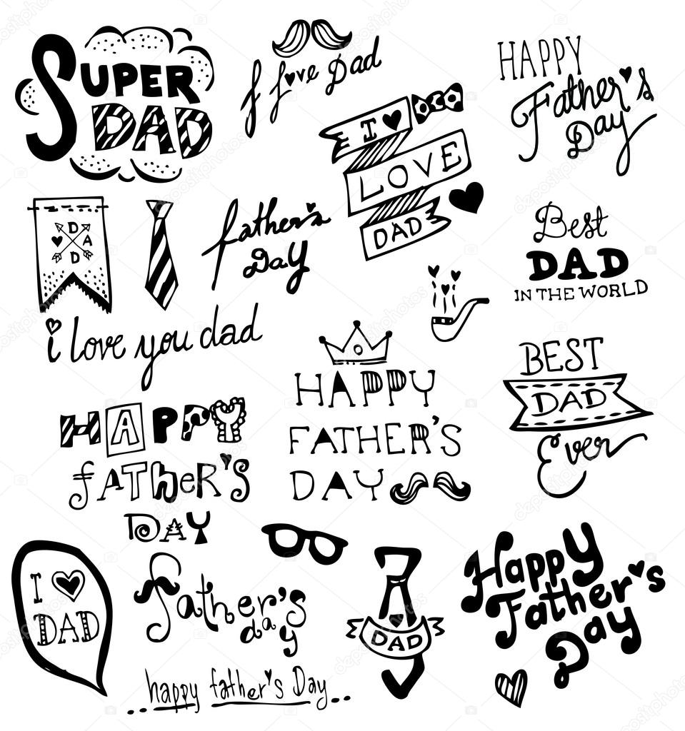 Happy Father's Day hand drawn typography, Doodles vector illustration ...