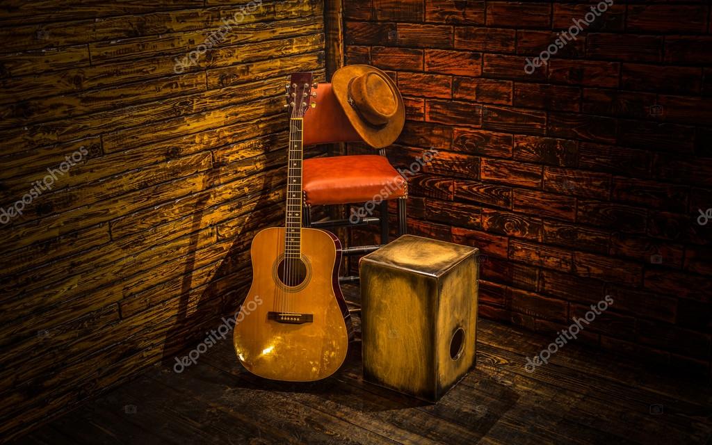 Acoustic instruments on small stage in bar Stock Photo by ©Lunja87 88234180