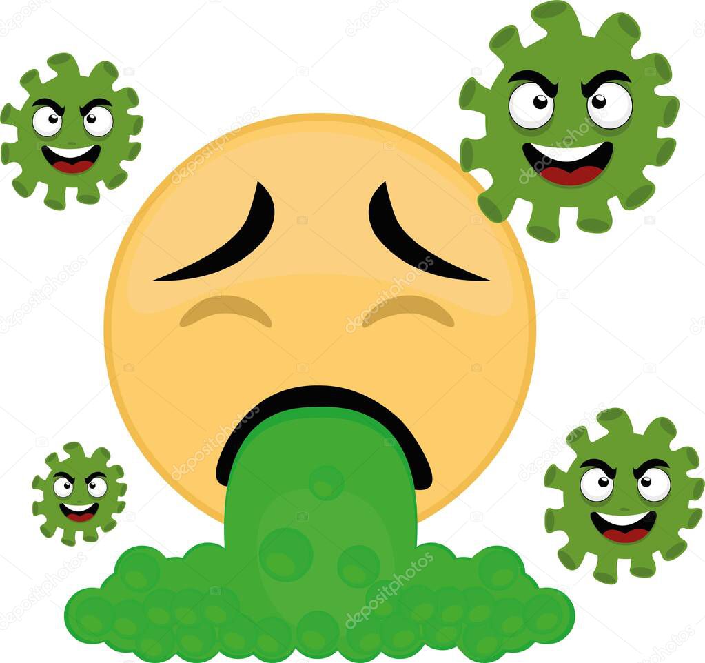 Ilustración vectorial de vómitos emoticones, rodeado de personajes de ...