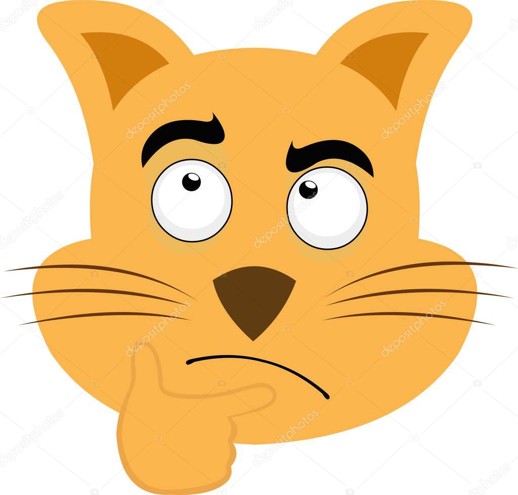Vector emoticon illustration of a cartoon cat's face with a thinking ...