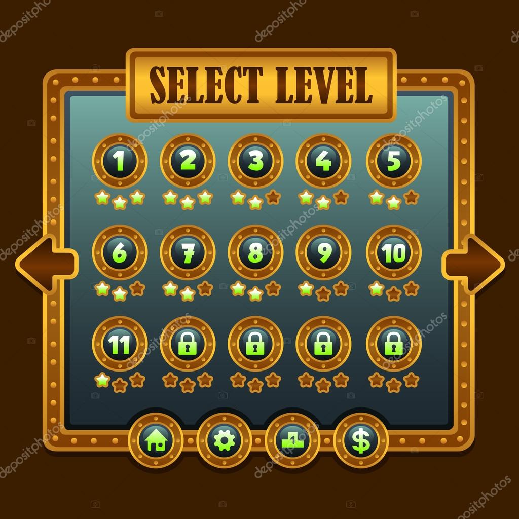 Game steampunk level selection icons — Stock Vector © game_gfx #54763835