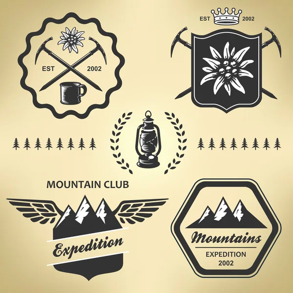Mountain hiking outdoor symbol emblem label collection Stock Vector ...
