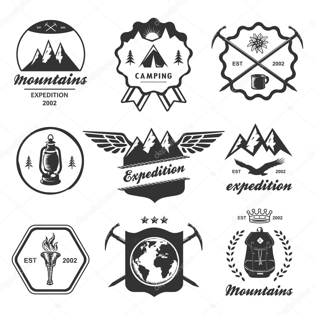 Mountain hiking outdoor symbol emblem label collection Stock Vector ...