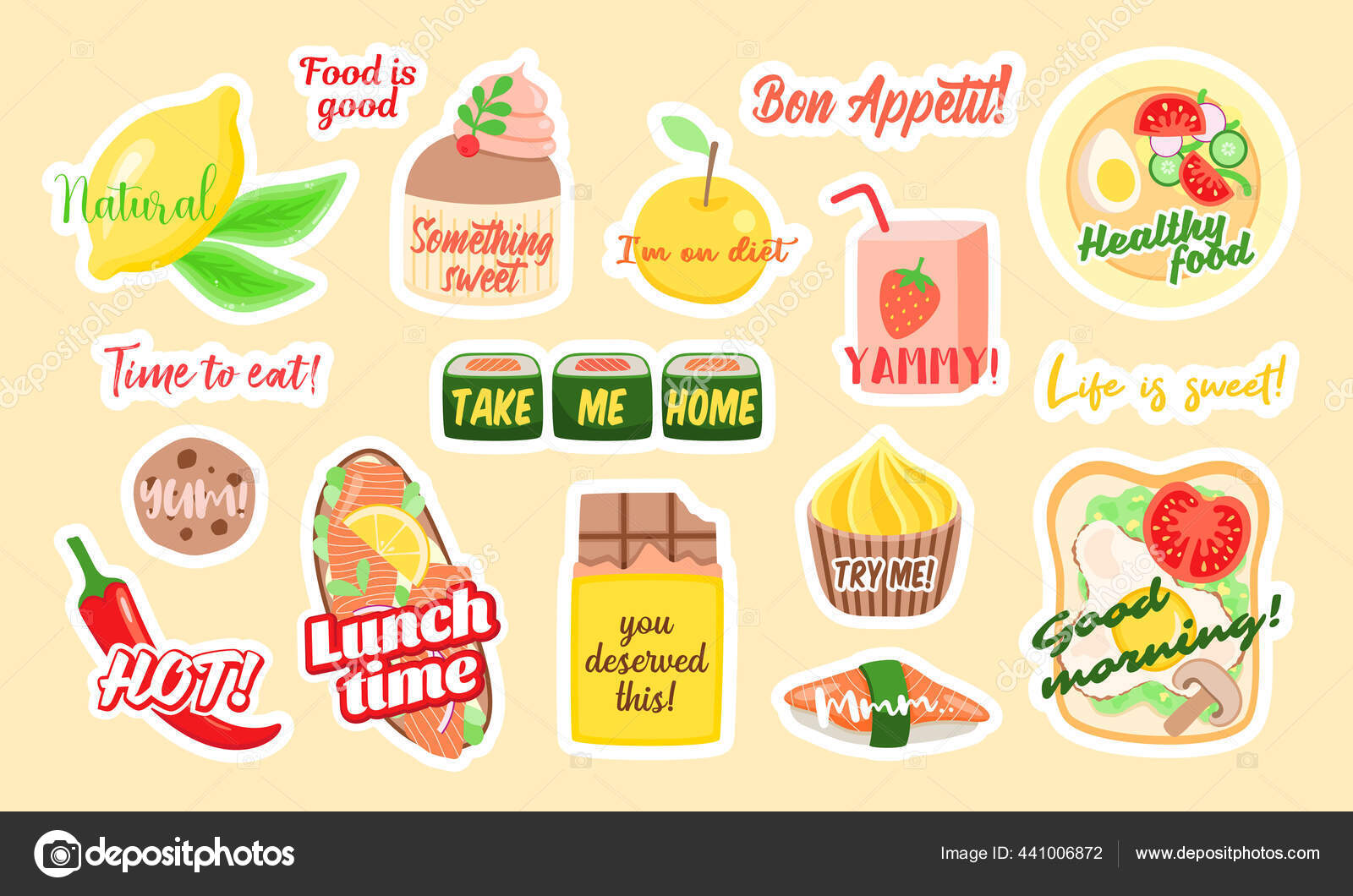 Stickers of various healthy and unhealthy snacks Stock Vector Image by ...