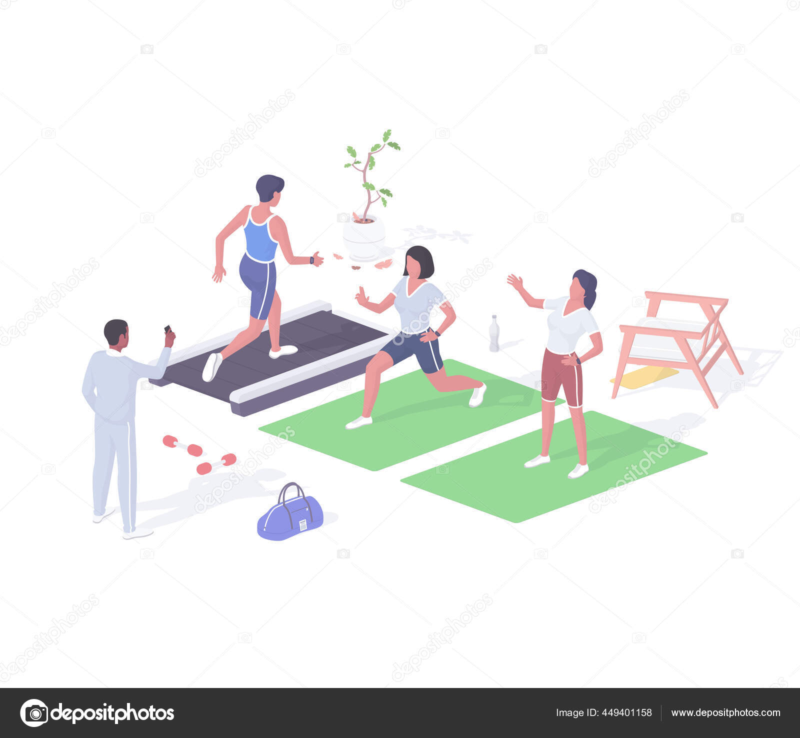 Group lesson in fitness center isometric illustration. Female ...