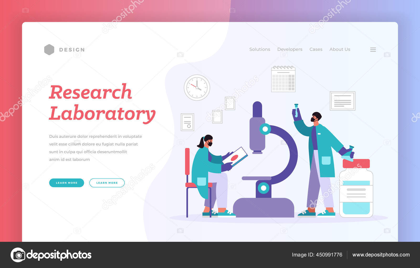 Research Laboratory Vector Illustration Man Woman Masks Analyzing Data ...