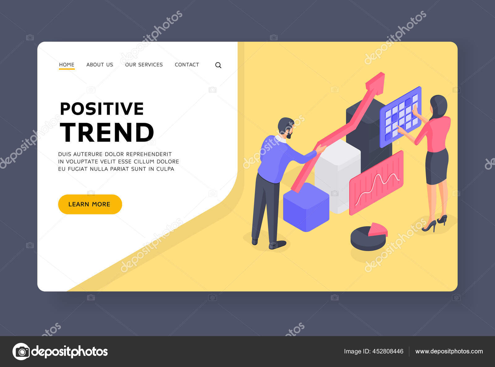 Positive Trend Banner Template People Working Rising Statistic Data ...