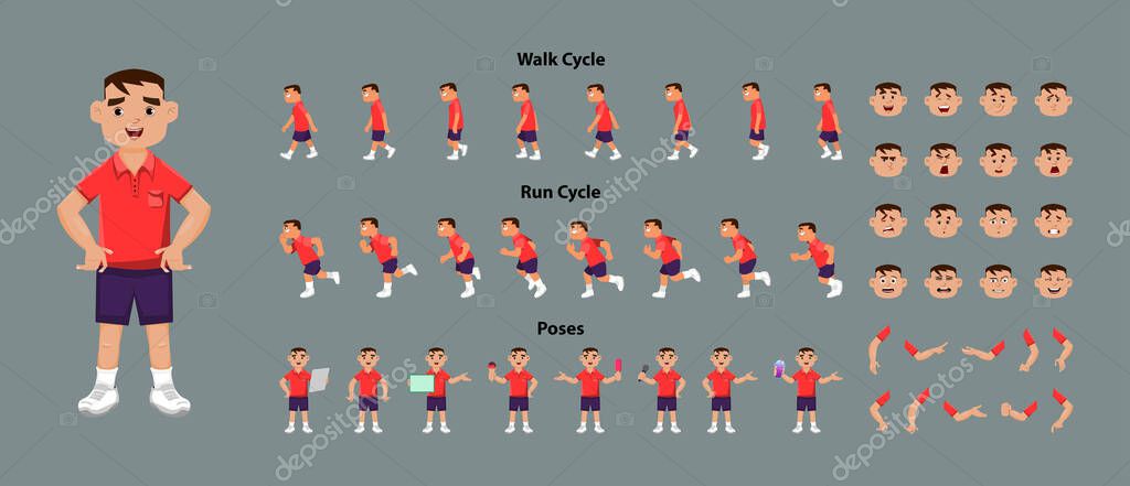 Chico personaje modelo hoja con ciclo de caminar y ejecutar ciclo ...