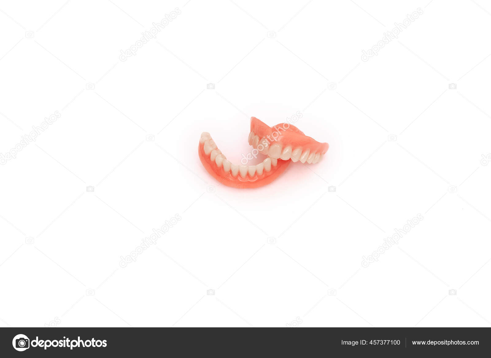 Full Removable Plastic Denture Jaws Set Dentures White Background Two ...
