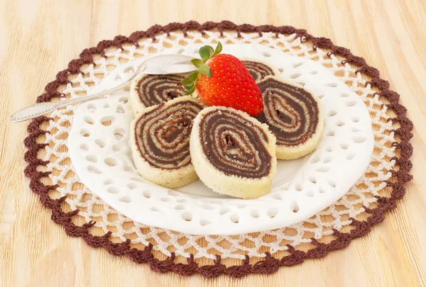 Bolo de rolo (swiss roll, roll cake) Brazilian chocolate dessert Stock ...