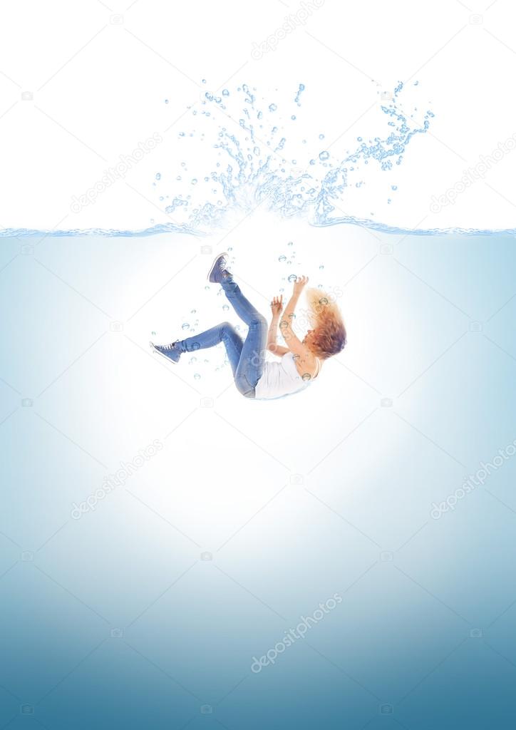 Woman Falling Into Water Approach Movement To Woman Underwater