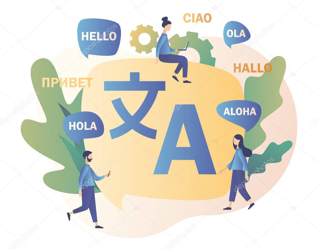 Concepto de traducción. Traductor en línea. Moderno estilo de dibujos ...