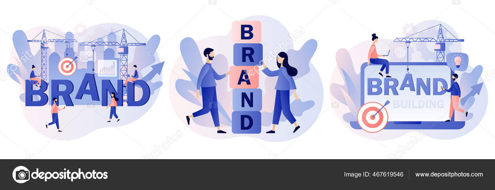 Brand. Tiny people building brand, working on branding. Corporate ...