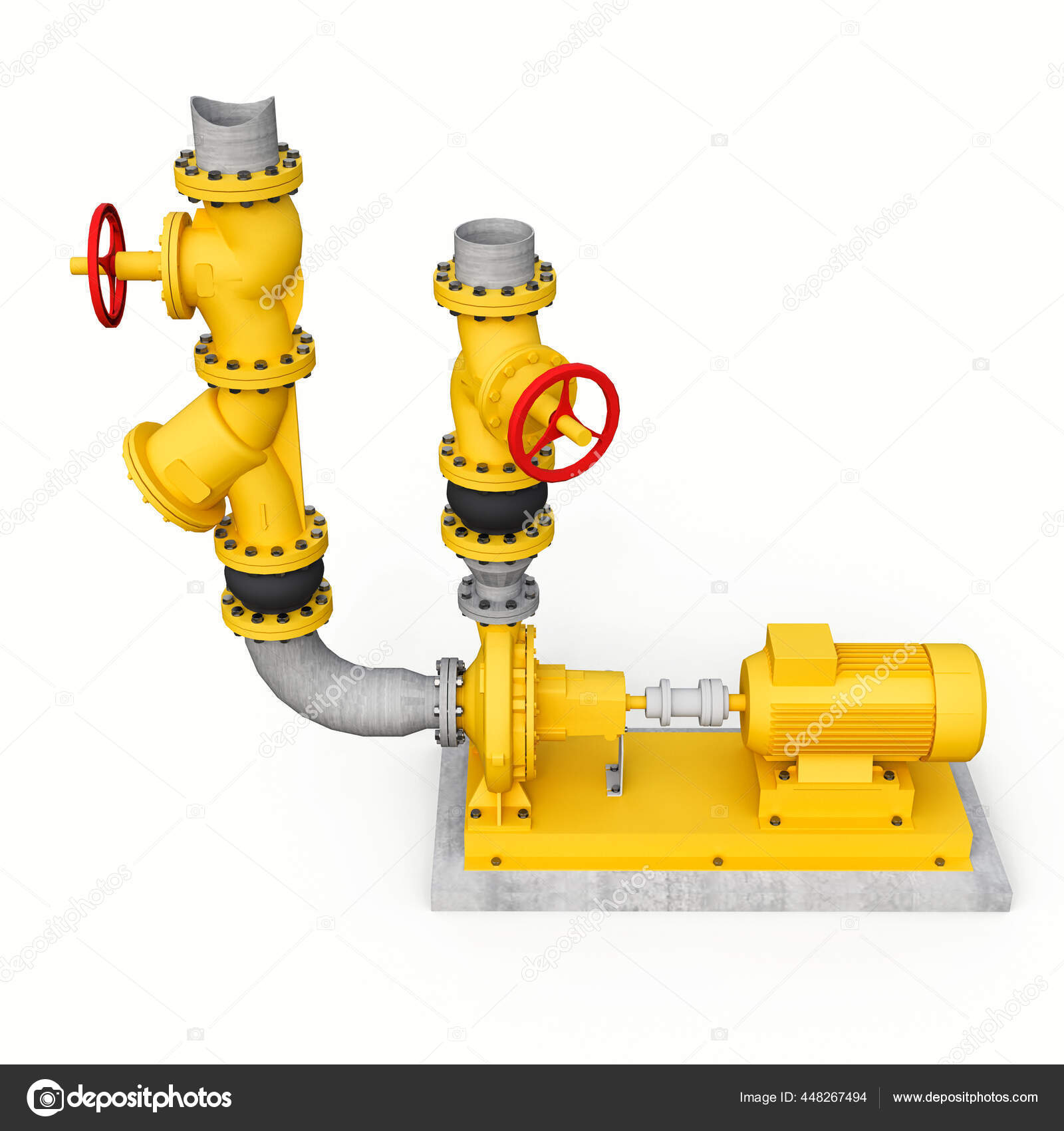 Modelo Amarillo Una Bomba Industrial Sección Tubería Con Válvulas ...