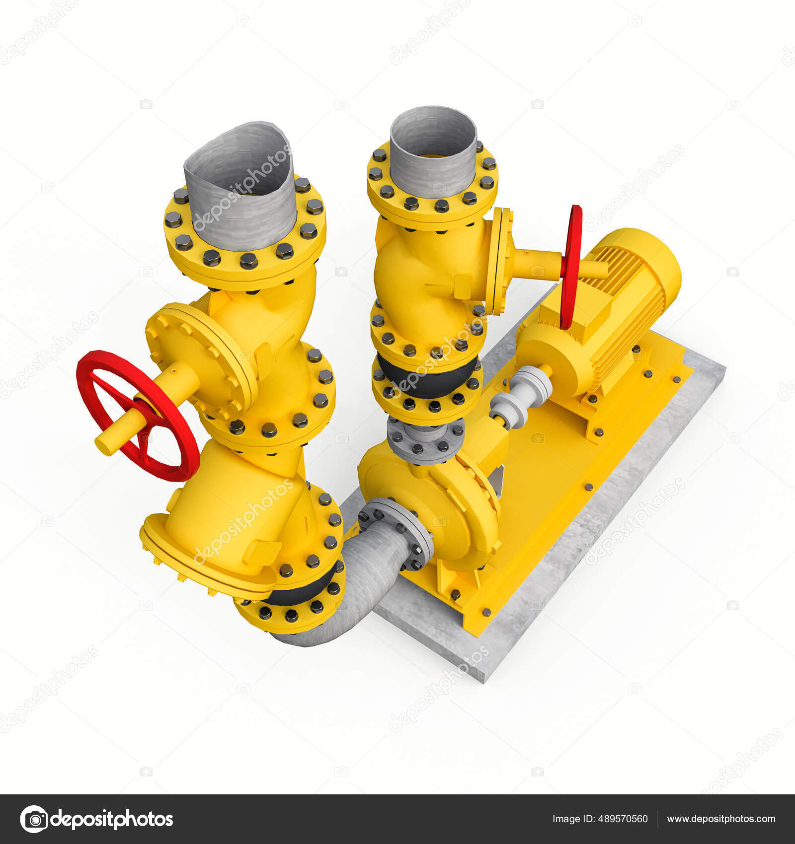 Modelo Amarillo Una Bomba Industrial Sección Tubería Con Válvulas ...