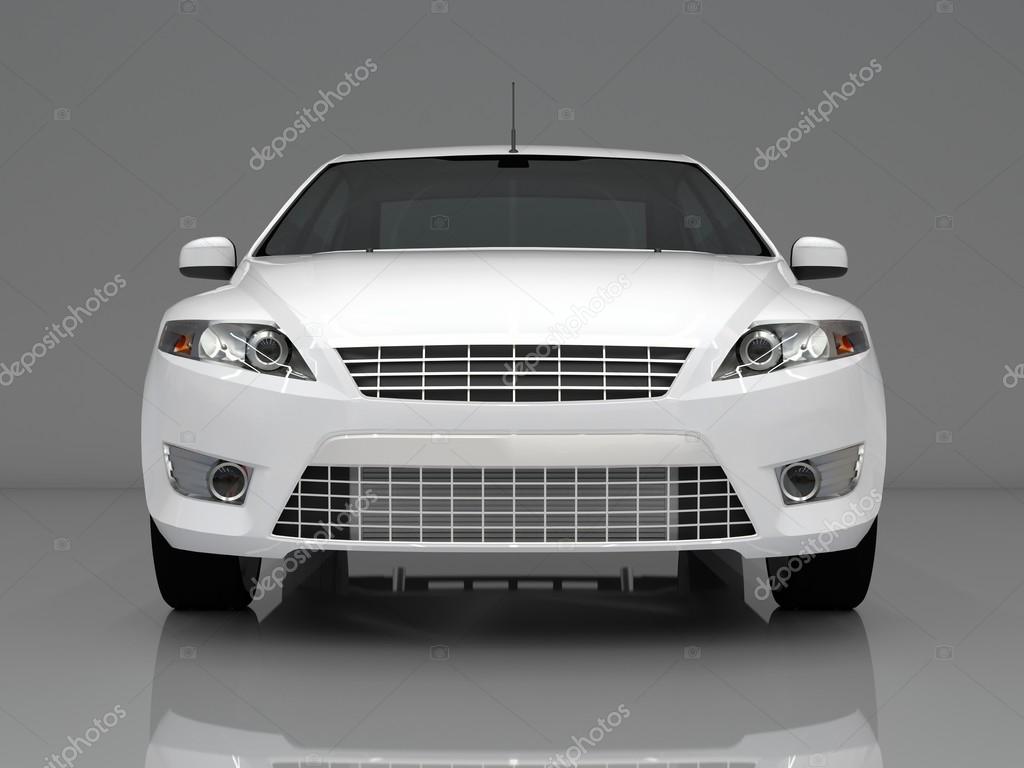 Car front view. The image of a white car on a gray background. — Stock ...