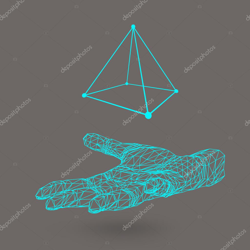 Pirámide Triangular En El Brazo La Mano Sosteniendo Una Pirámide