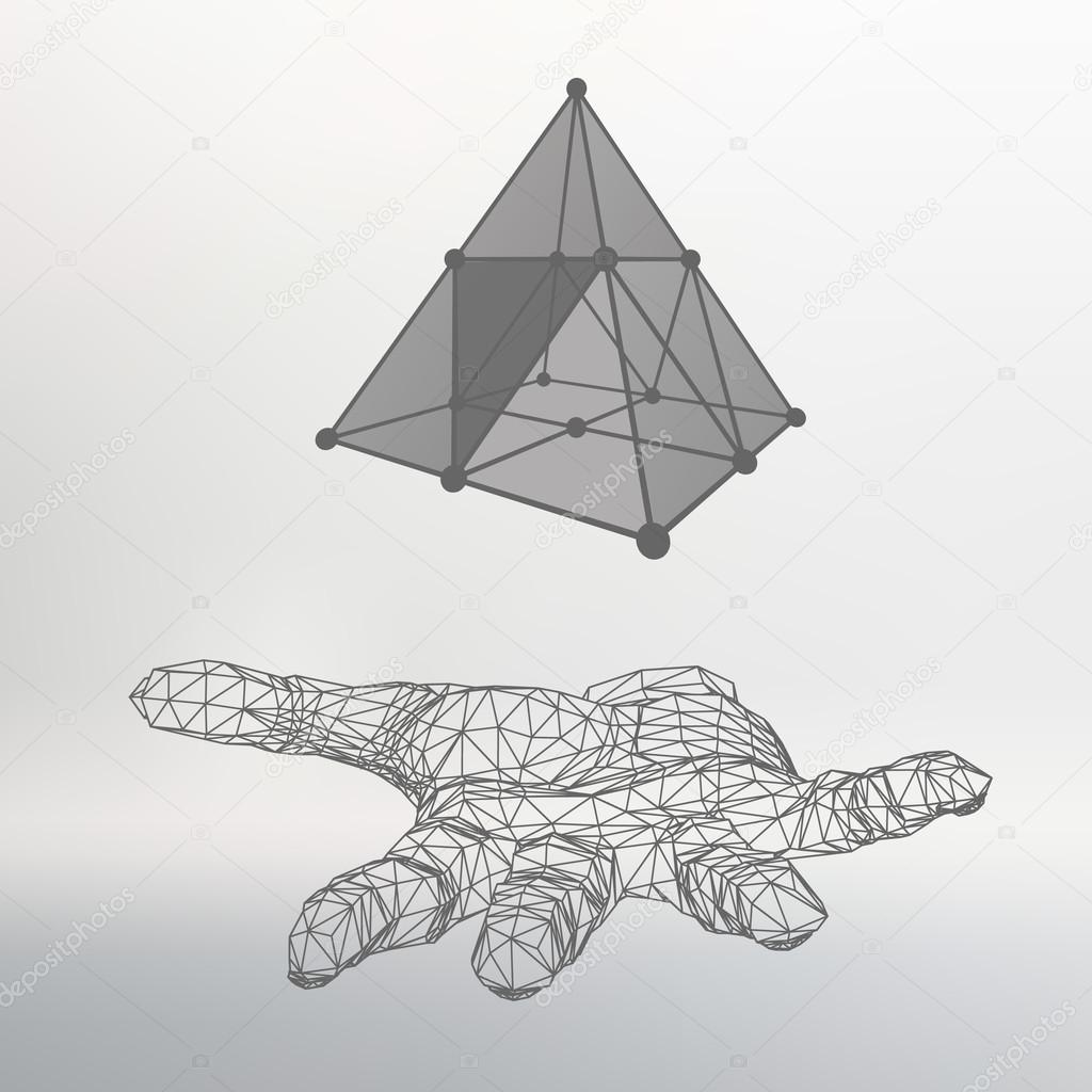 Pirámide Triangular En El Brazo La Mano Sosteniendo Una Pirámide
