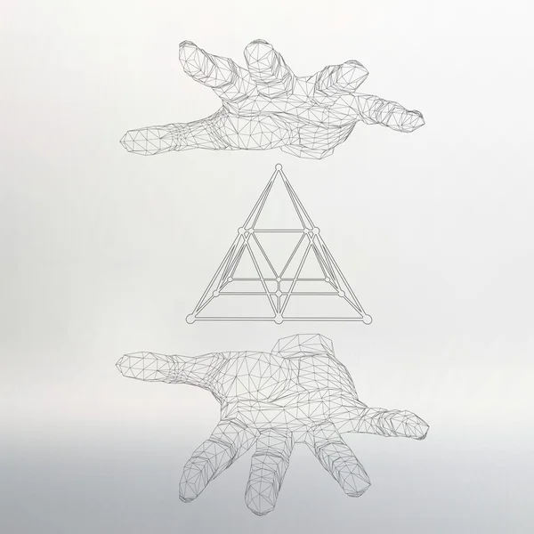 Triangle pyramid on the arm. The hand holding a pyramid. Polygon ...