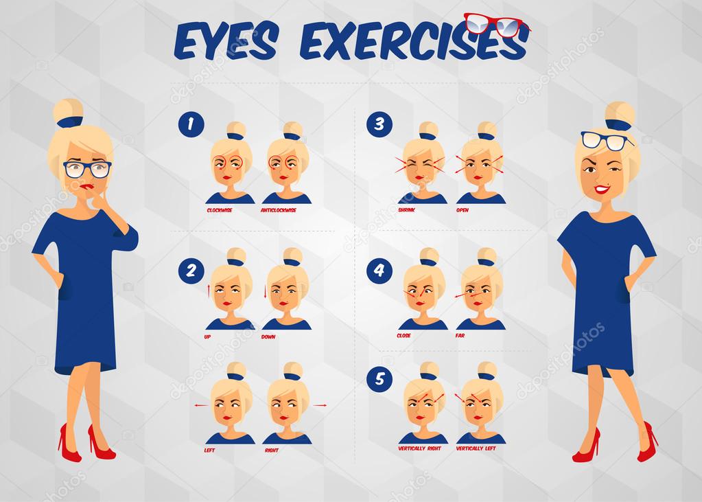 Ejercicios de instrucción para los ojos, vector. Carga para los ojos. 2023