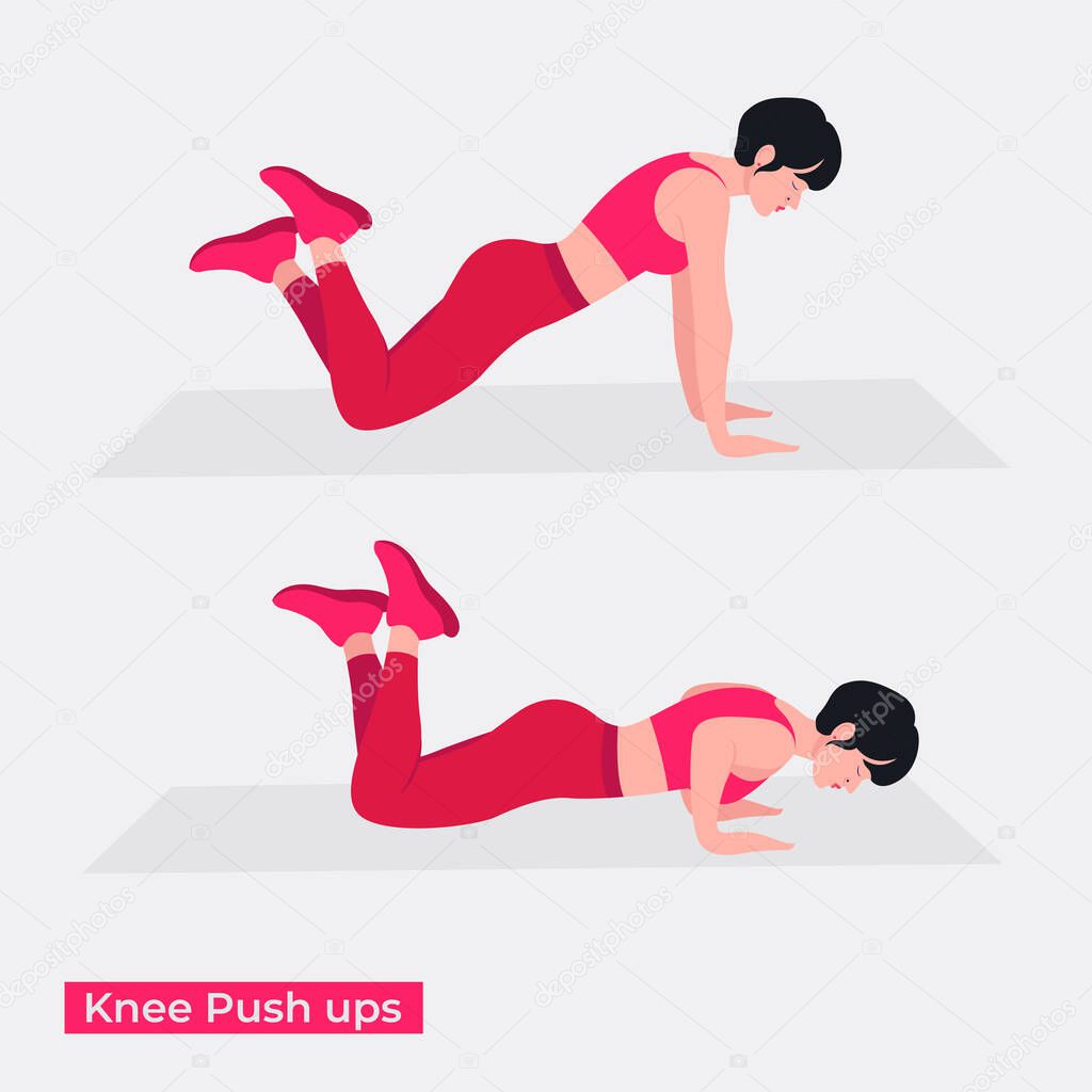 Ejercicio De Flexiones De Rodilla Ejercicios De Fitness Para Mujeres Aeróbicos Y Ejercicios