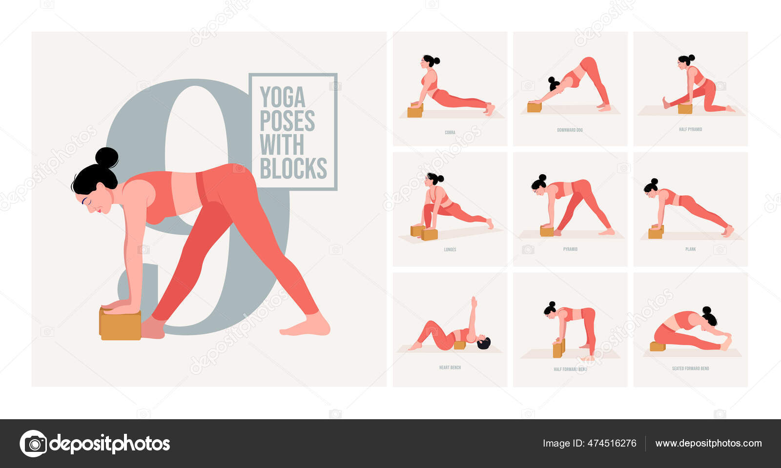 Yoga Poses Blocks Young Woman Practicing Yoga Pose Woman Workout Stock Vector By ©vipicreate