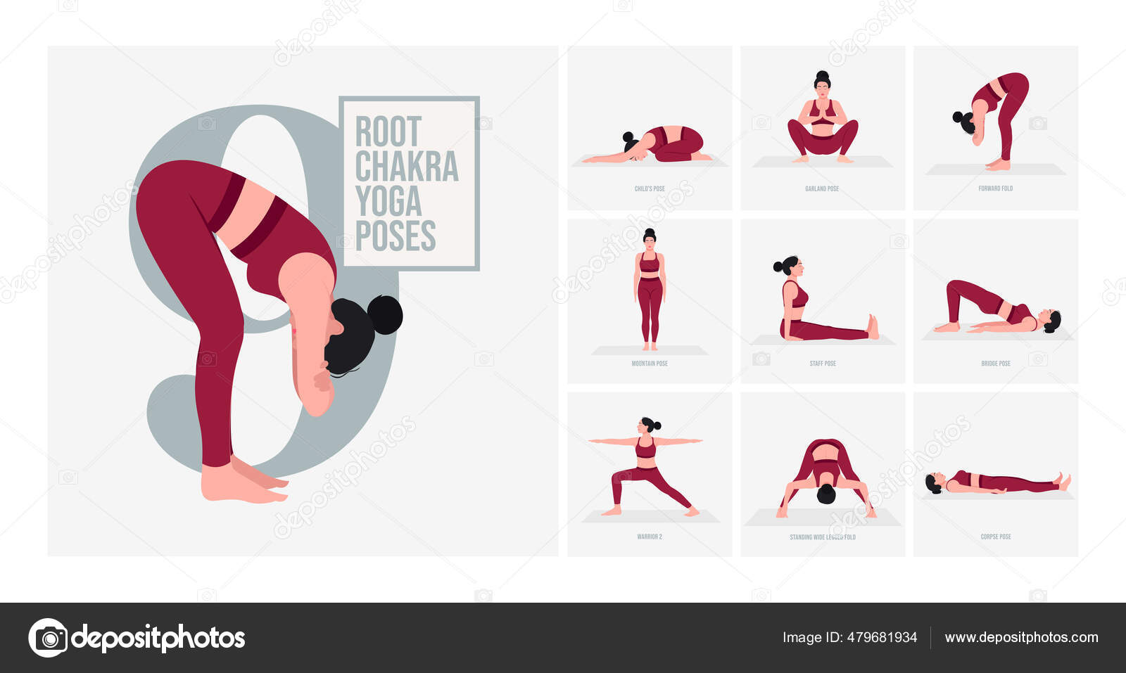 Root Chakra Yoga Poses Young Woman Practicing Yoga Pose Woman Stock ...