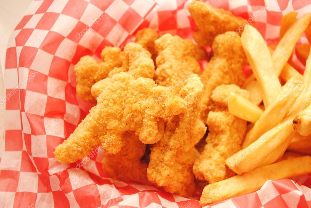 Take Out Deep Fried Chicken Strip Shaped Dinosaurs with French Fries ...