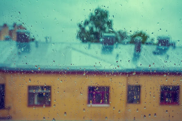 Rainy Wet Window View House Window Wall Another House Stock Photo by ...