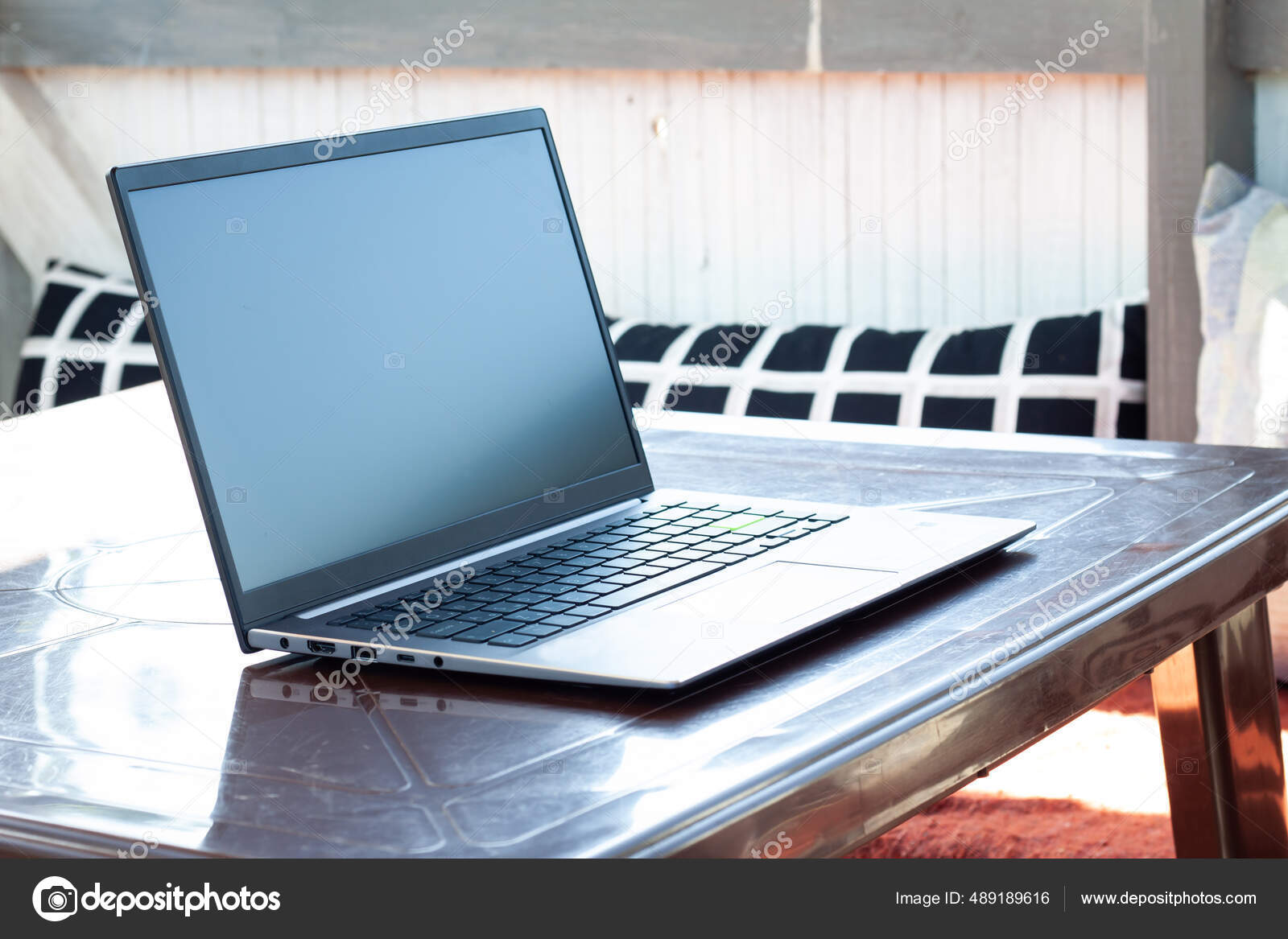 Working Laptop White Screen Table Nature Stock Photo by ©Vladimir991 ...
