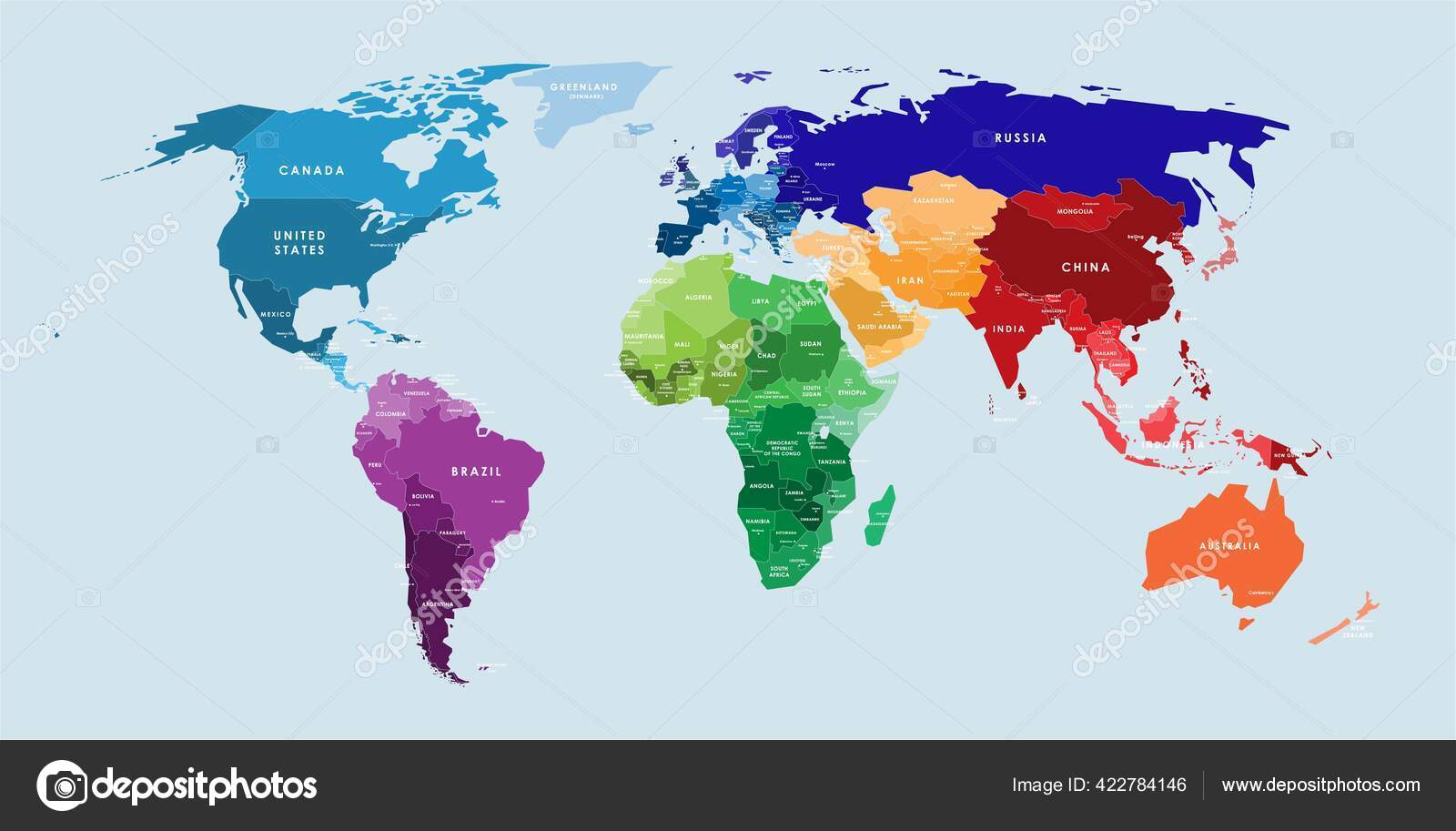 Kleurrijke Vector Wereldkaart Compleet Met Alle Landen Hoofdsteden ...