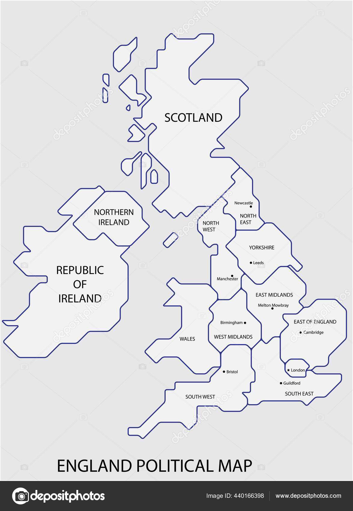 England Political Map Divide State Colorful Outline Simplicity Style ...