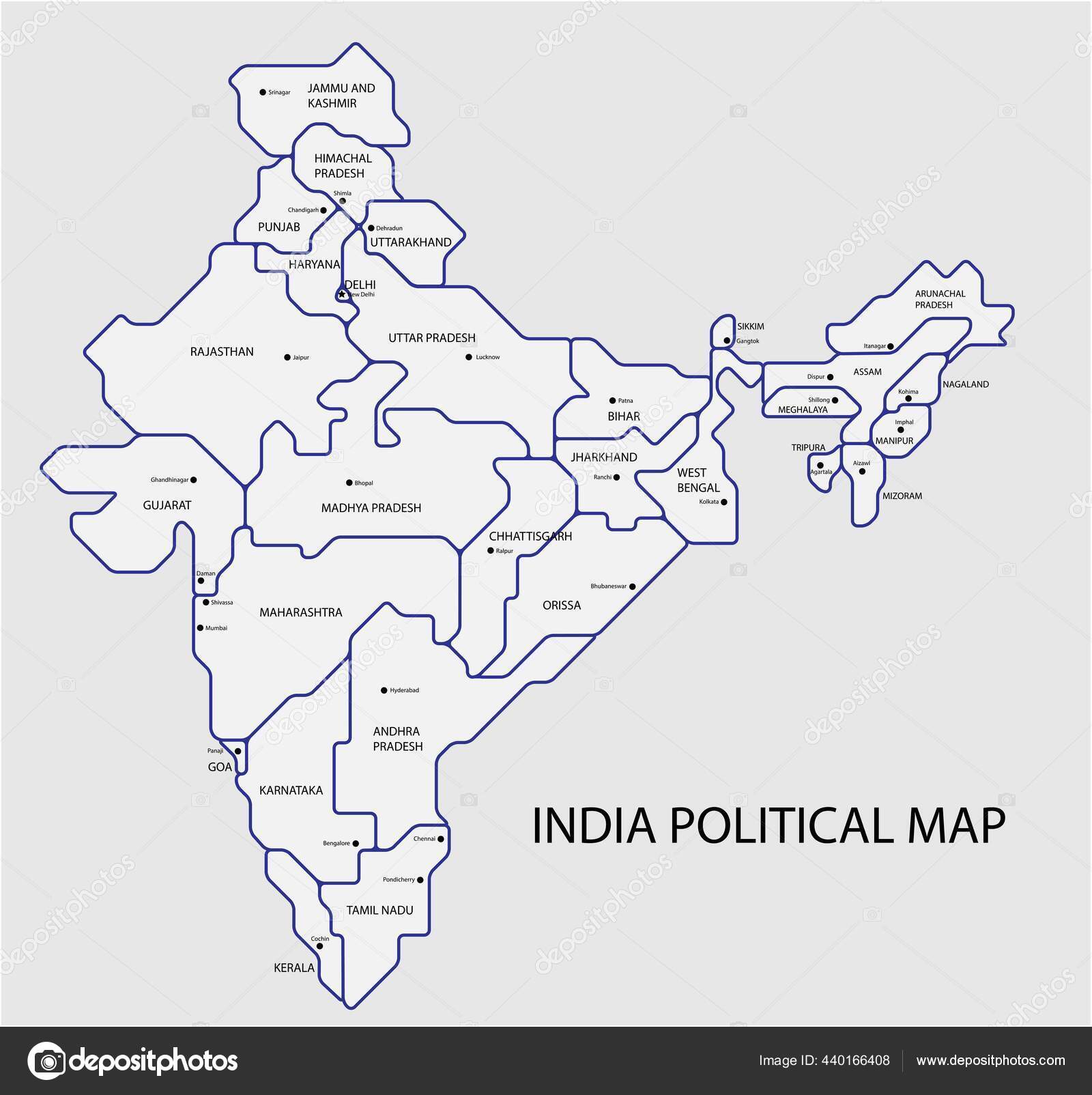 India Political Map Divide State Colorful Outline Simplicity Style ...