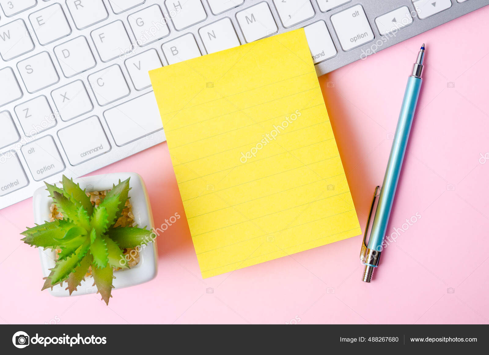 Blank Yellow Sticky Note Keyboard Computer Your Text Message Pink ...