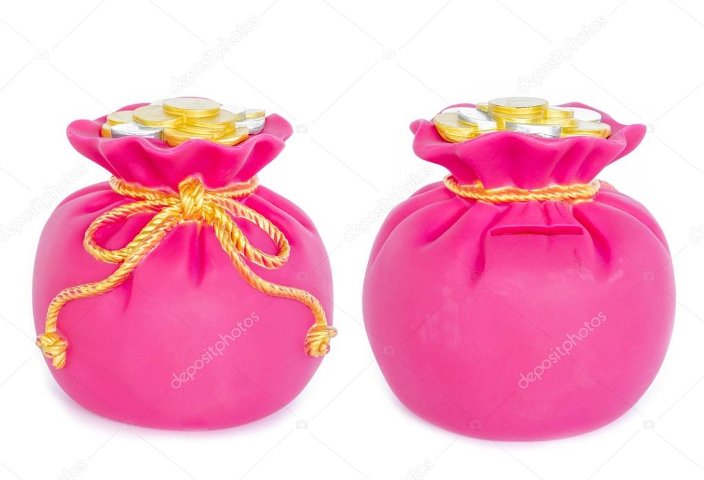 Front and back of Pink money bag and gold rope. Stock Photo by ©gamjai ...