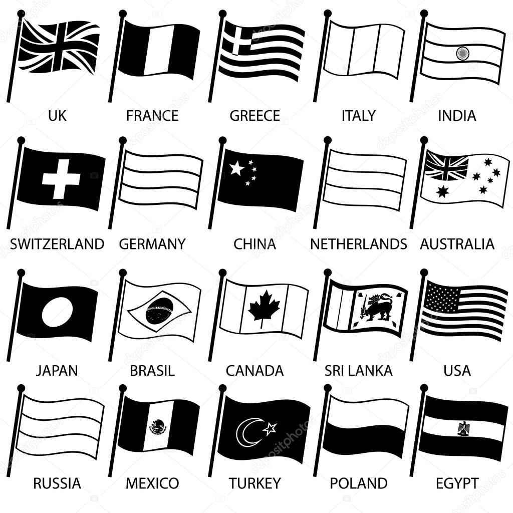 Simple curved flags of different country collection eps10 Stock Vector ...