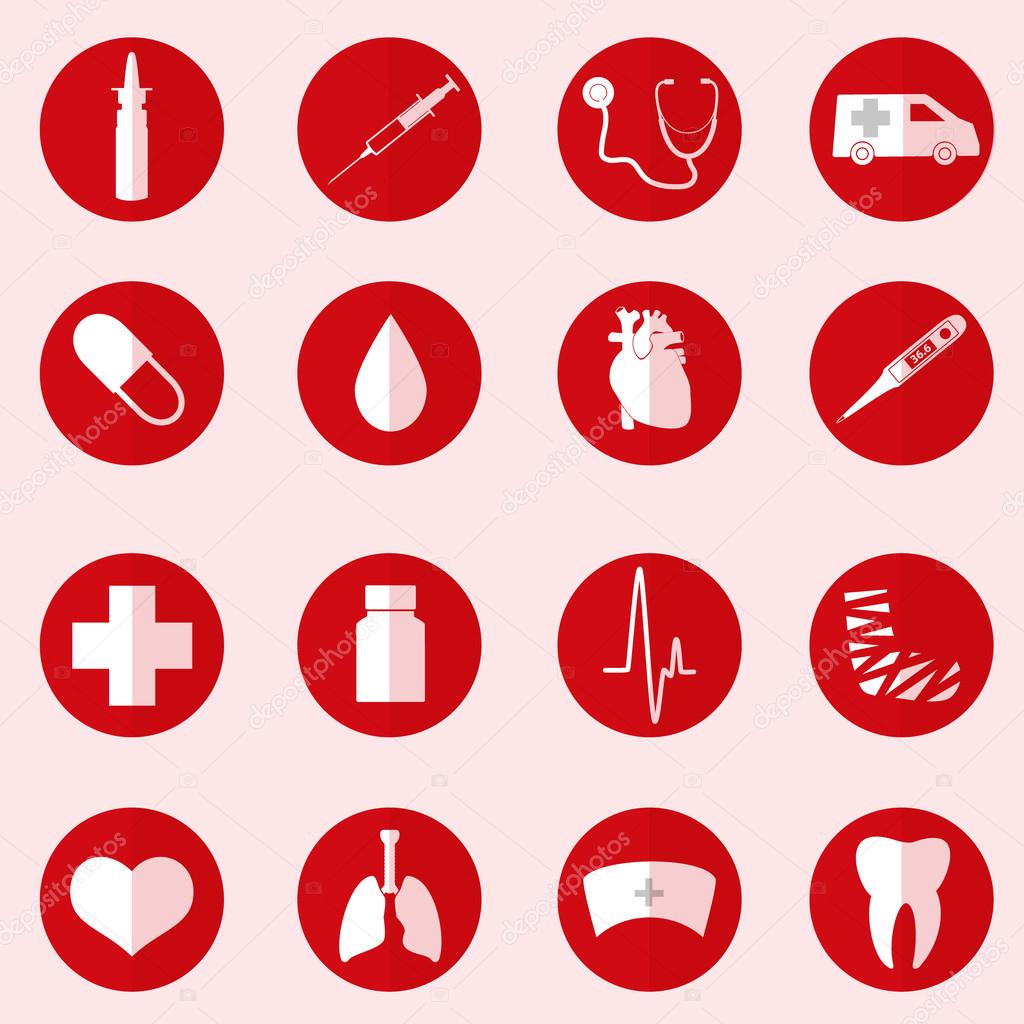 Hospital and medical icons set in red circle eps10 Stock Vector Image ...