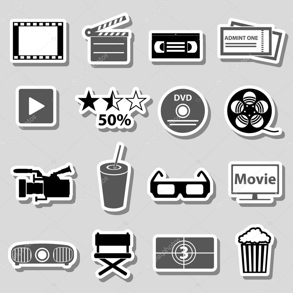 Movie and cinema vector grayscale stickers set eps10 Stock Vector Image ...