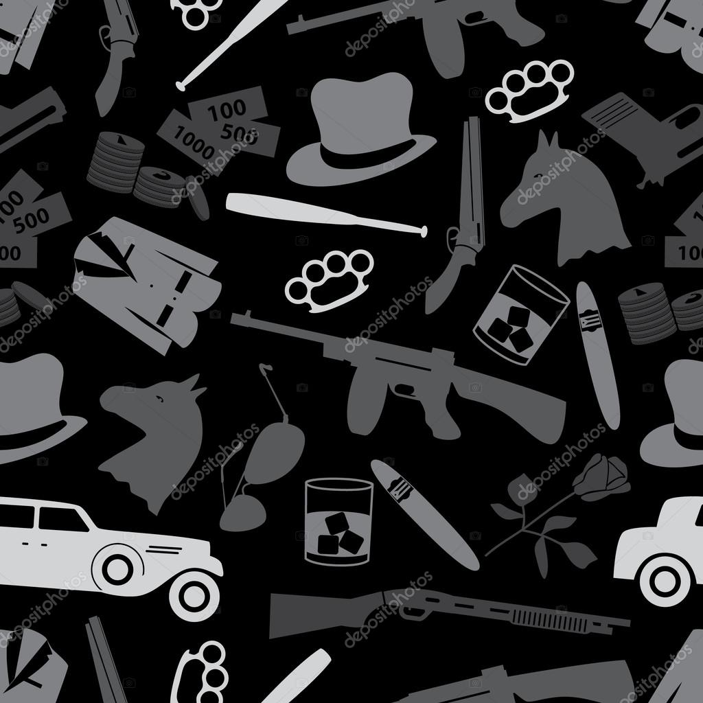 Mafia criminal black symbols and icons seamless pattern eps10 Stock ...