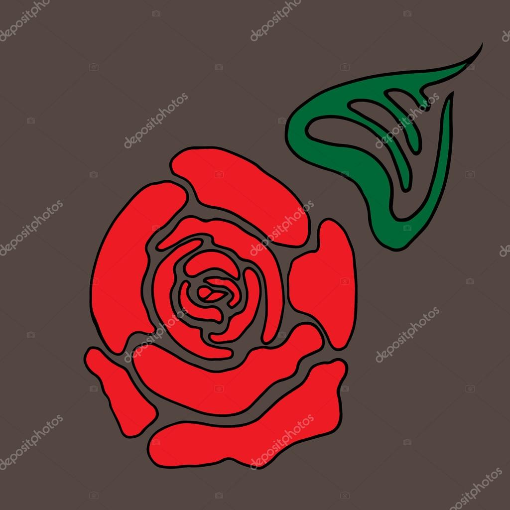 Rose stylisée rouge avec feuille — Image vectorielle architect.aleks ...