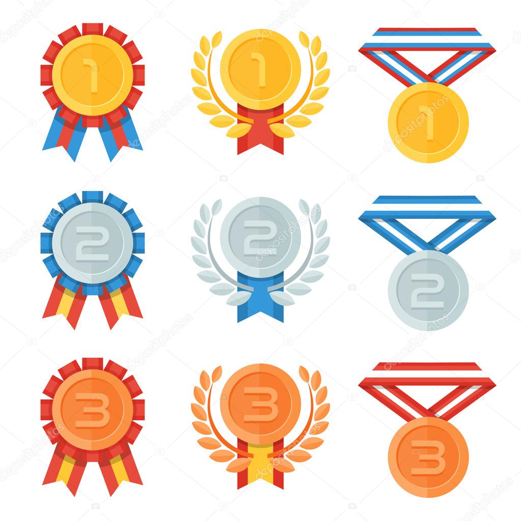 Gold, silver, bronze medal in flat icons set. Stock Vector by ©m ...