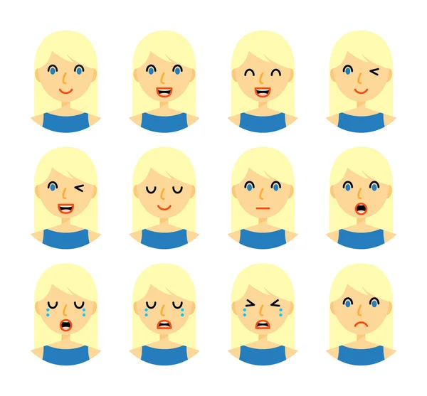 Set of emotional character. Cartoon style emoji icons. Isolated girl ...